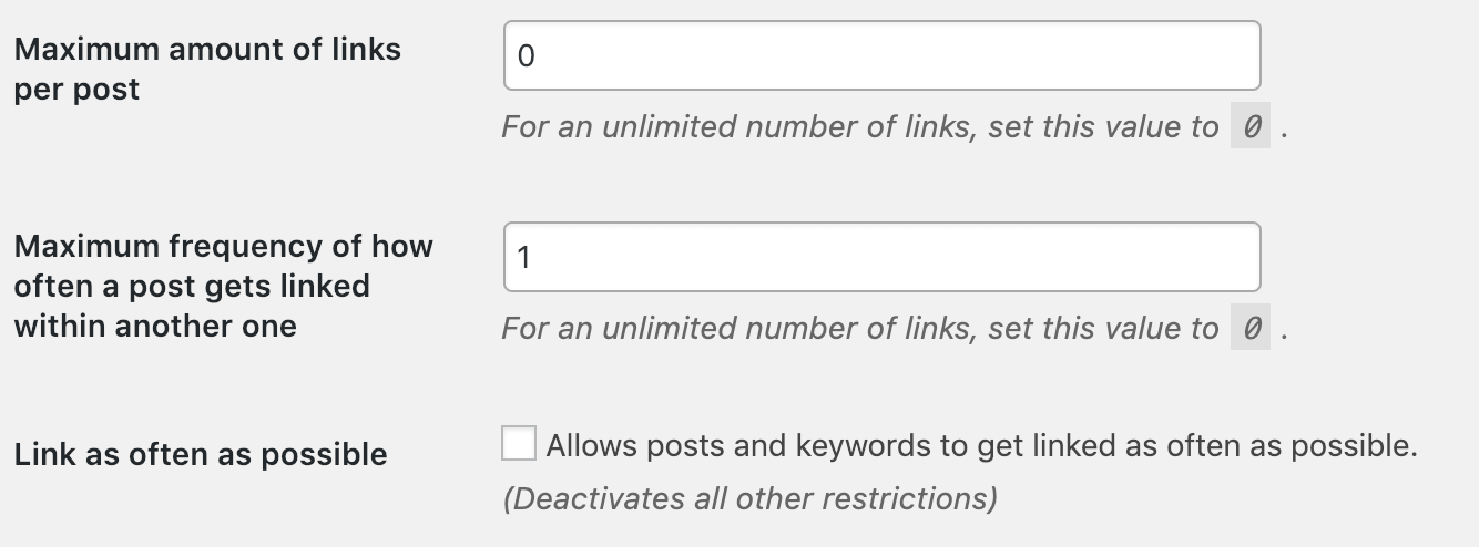 Setting up Link Frequencies within the Internal Link Juicer