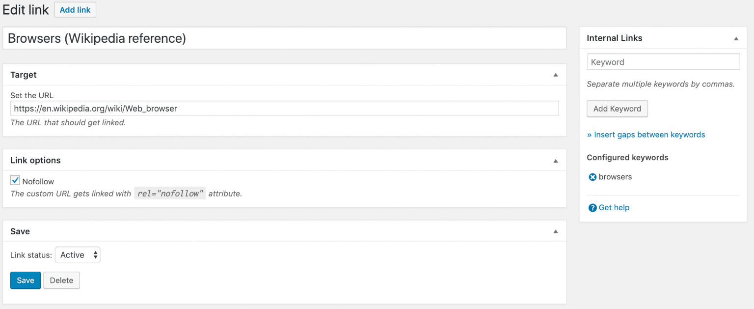 Set custom links for autolinking - Internal Link Juicer