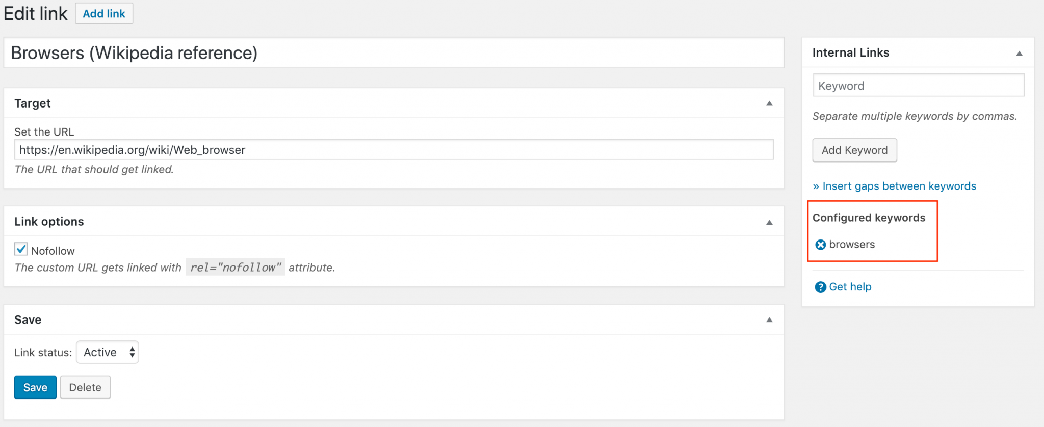 Set custom links for autolinking - Internal Link Juicer