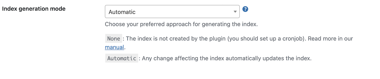 Configuring the Index Generation Mode - Internal Link Juicer